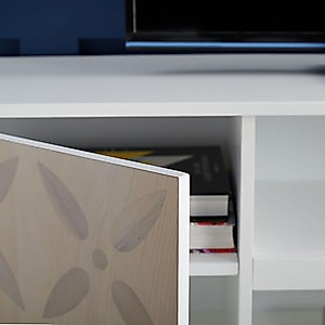 SAFAVIEH Home Collection Faye White Washed 3-Shelf Patterned Entertainment Media Stand up to 60" Flatscreen TV