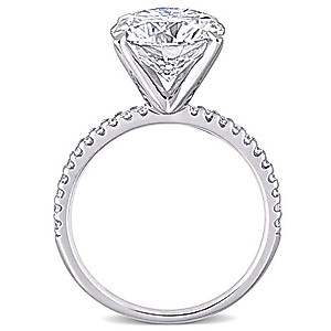 Abbie+Cleo Women's Round Statement Moissanite Ring - White Gold Ring for Women - Anillo de Mujer - Engagement Ring - 10K White Gold Ring (size 7)