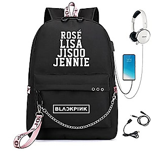 CRIVOX Kpop Backpack Lisa Rose JISOO Jennie Backpack Laptop Backpack with USB Charging Port Travel Outdoor Daypack for Girls