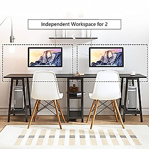 SogesHome 94.5’’ Two Person Desk, Double Computer Desk with Storage 2-Tier Shelf, Extra Long Large Gaming Desk, Office Study Writing Desk Workstation-94.5L’’x23.6W’’x29.5H’’(Black)