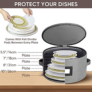 BALEINE China Storage Containers, Hard Shell Case for Organizing, Stackable Moving Storage Box with Felt Plate Dividers for Dishes, Glasses, Mugs (Plate Set)