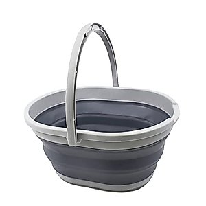 SAMMART 11L (2.9 Gallon) Collapsible Basket with Handle - Portable Outdoor Picnic Basket/Crater - Foldable Shopping Bag - Space Saving Storage Container (Grey/Dark Grey)