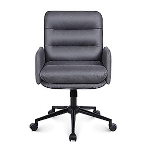 Youhauchair Adjustable Home Office Chair, Modern Mid Back Computer Desk Chair with Wheels, Ergonomic Upholstered Swivel Chair, Grey
