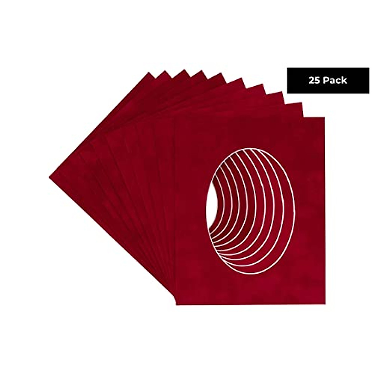 12x16 Mat Bevel Cut for 8x10 Photos - Precut Bright Red Suede Oval Shaped Photo Mat Board Opening - Acid Free Matte to Protect Your Pictures - Bevel Cut for Family Photos, Pack of 25 Matboards Show