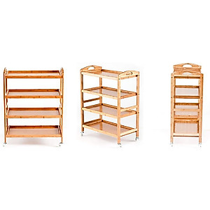 OLOTU Portable 4 Layers Dining Cart Bar Cart with Guardrail and Wheels Wooden Bracket Solid Wood Tray 4 Universal Wheels with Locking Wheels Durable