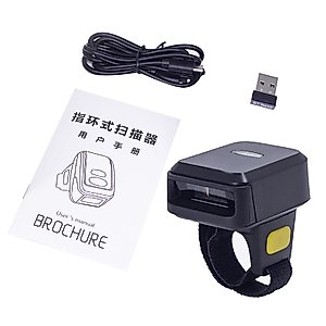 1D Ring Barcode Scanner Compatible with BT Function 2.4GHz Connection Portable Wearable Mini Finger Bar Code Reader Used for Warehouse Inventory Store Pharmacy Supermarket (1D