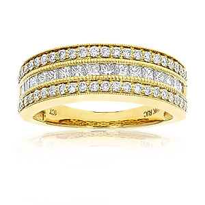 Vir Jewels 1 cttw Princess and Round Diamond Wedding Band with Milgrain 14K Yellow Gold Size 9