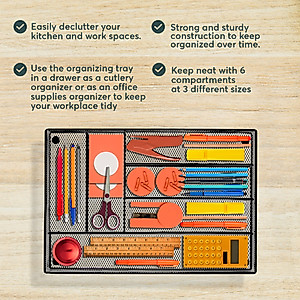 Maypes Kitchen Utensil Silverware Tray - Drawer Organizer for Flateware - Drawer Mesh Organizer (Black)