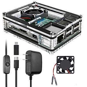 Miuzei Raspberry Pi 3 B+ Case with Fan Cooling Pi 3B Case with 3 Pcs Heat-Sinks 5V 3A Power Supply for Raspberry Pi 3 B+ (B Plus) 3B (No Raspberry Pi Board)