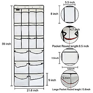 TidyMaster 2 Pack Extra Large Hanging Over Door Shoe Organizers, 12 Mesh Pockets + 6 Large Mesh Storage Various Compartments with 8+8 Hooks Shoes Holder for Closet Bedroom, White (59 x 21.6 inch)…