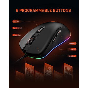 DAREU Wired Gaming Mouse, 6400DPI,6 Programmable Buttons, Ergonomic RGB Gaming Mouse with 16.8 Million Chroma 7 Backlit for PC, Laptop, and Notebook