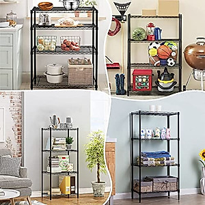 Txxplv 4 Tier Storage Shelf Wire Shelving Unit Rack, Adjustable Metal Shelves for Kitchen Laundry Garage with Leveling Feet (Black)