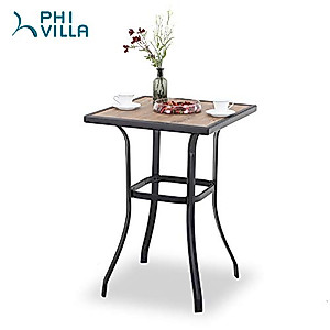 PHI VILLA Patio Swivel Bar Stool Set of 11, Textilene Bar Height Chair with Armrest and Wood Like Bar Table, All-Weather Furniture Set for Garden Lawn