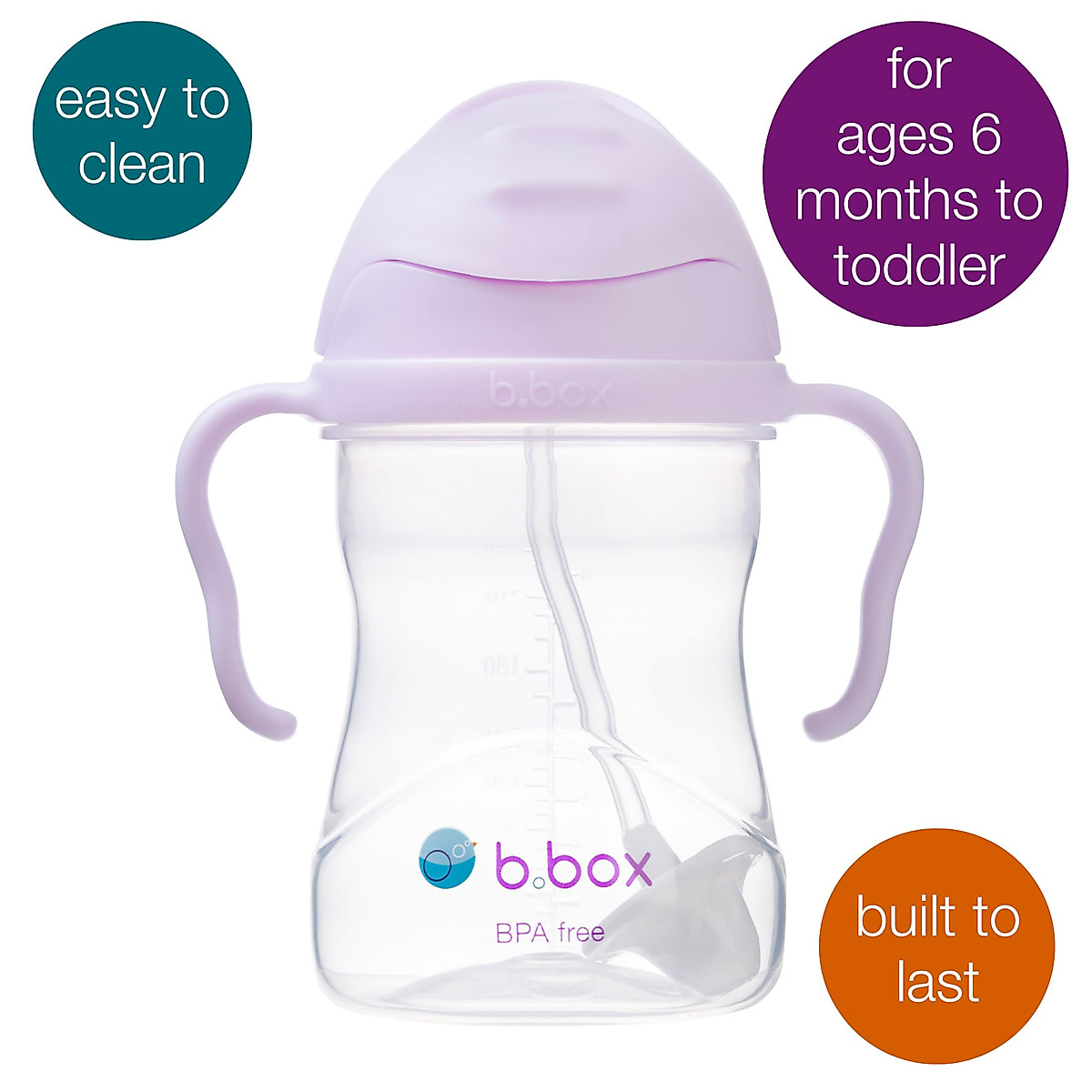 b.box Sippy Cup with Weighted Straw. Drink from any Angle, Leak Proof, Spill Proof, Easy Grip. BPA Free, Dishwasher Safe. For Babies 6m+ to Toddlers (Boysenberry, 8oz)