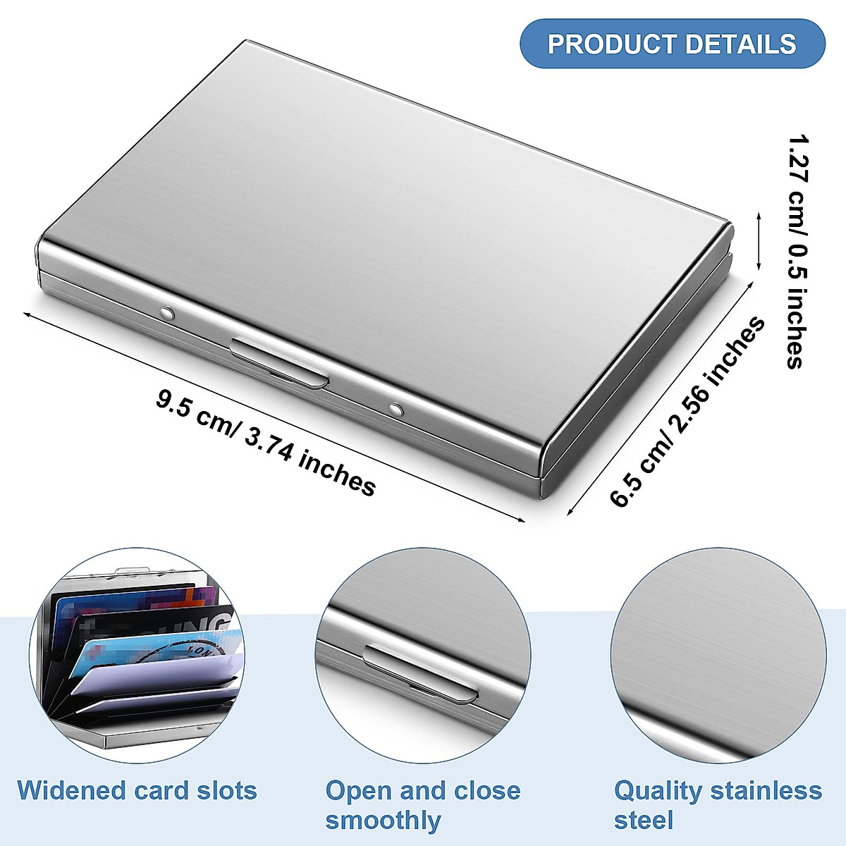 Thenshop 3 Pcs Stainless Steel Credit Card Holder Metal RFID Blocking Credit Card Case Protector Metal ID Card Wallet Business Card Holder with 6 Slot for Men Women Gift Box (Silver, Black, Blue)