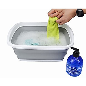 SAMMART 10L (2.6 Gallons) Collapsible Tub - Foldable Dish Tub - Portable Washing Basin - Space Saving Plastic Washtub (White/Grey, 2)