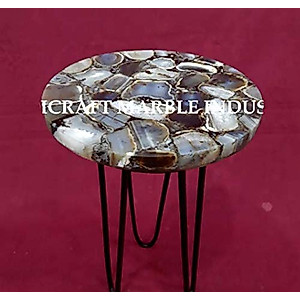 Natural Agate Table, Agate Table With Metal Stand, Round Agate Stone Table, Centerpiece, Agate Side Table 15" Inch