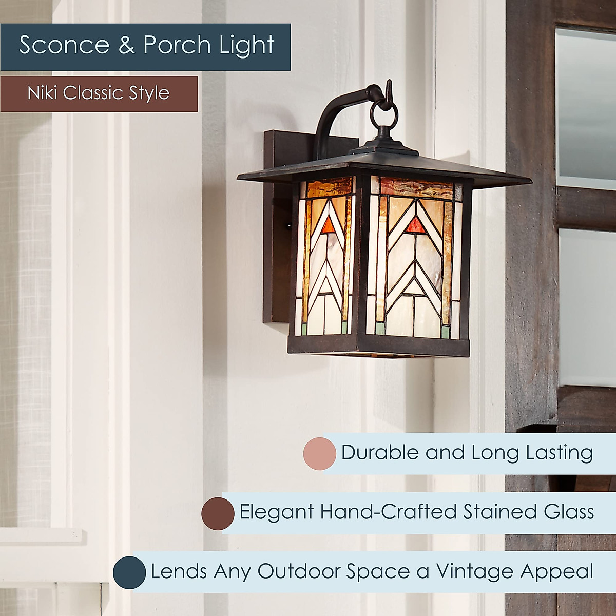 River of Goods Stained Glass Outdoor Light Fixture - 11.75" H - Mission Style Porch Light - ‎Niki