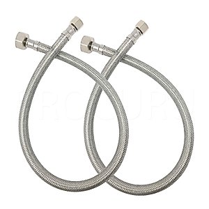 [2-Pack] PROCURU 16-Inch (1.3Ft) x 3/8" Comp x 1/2" FIP Faucet Hose Connector, Stainless Steel Braided Supply Line, Certified Safe (9SF16-2P)