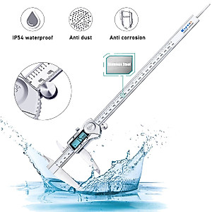 Kynup 0-12 Inch Digital Caliper, Caliper Measuring Tool with Stainless Steel, IP54 Waterproof Protection Design, Easy Switch from Inch Metric Fraction, Large LCD Screen (200mm/300mm)