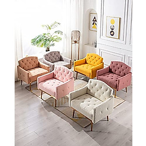 KINFFICT Modern Accent Chair, Upholstered Single Sofa Arm Chair for Living Room and Bedroom, Comfy Armchair with Solid Tapered Metal Legs, White