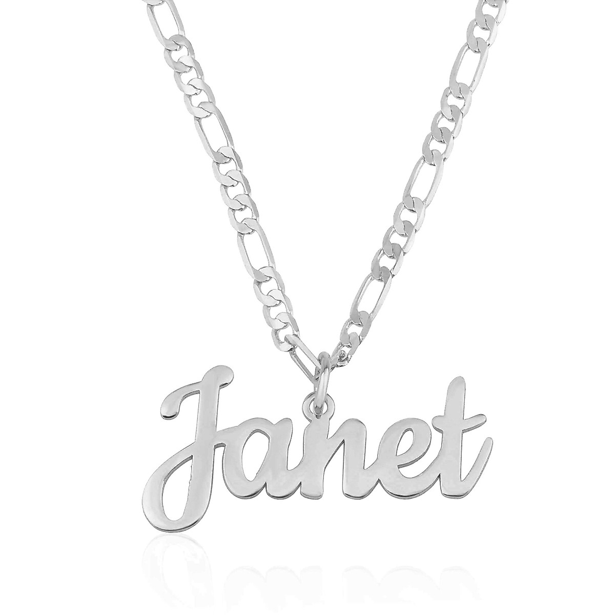Beleco 18k Gold Plated or Sterling Silver 925 Custom Name Necklace - Personalized Name Plate Necklace with Elegant Figaro Chain, Old English Font | Customized & Personalized Necklaces