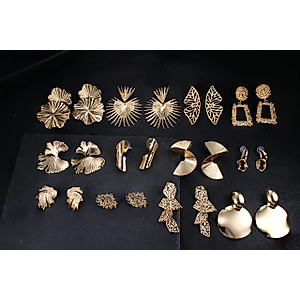 BESTEEL Gold Statement Earrings for Women Boho Large Gold Plated Drop Dangle Geometric Exaggerated Earrings Set Hypoallergenic Punk Stylish Sectored Twisted Flower Ginkgo Leaf Earrings Jewelry Multipack Gift 12 Pairs