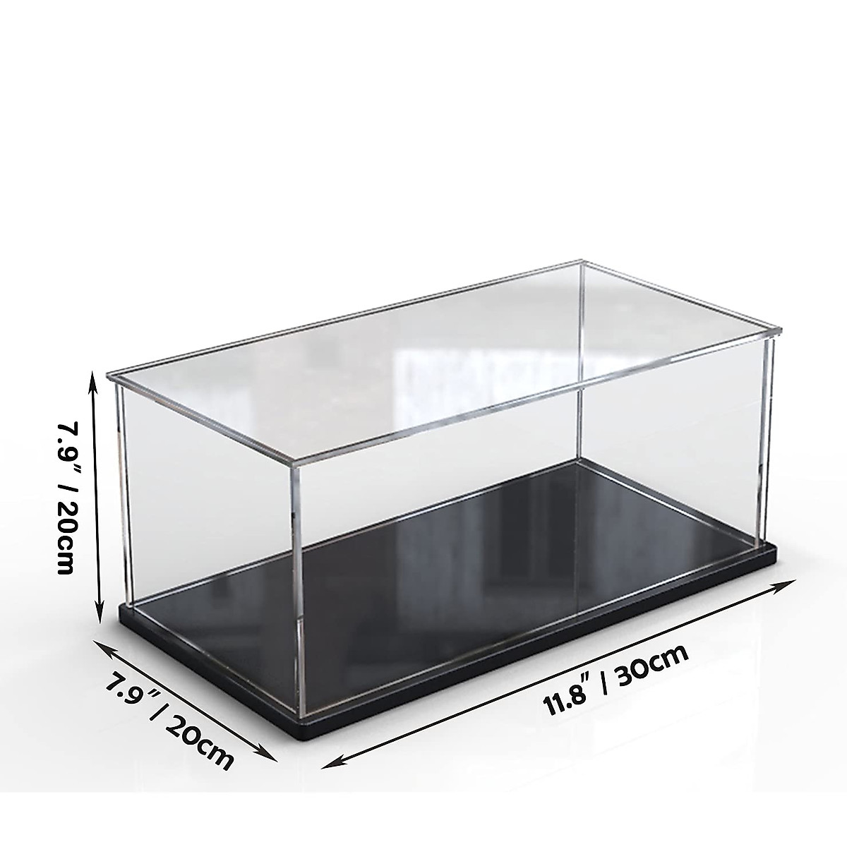 Osegaga Clear Acrylic Display Case with Black Base for Action Pop Figures, Assemble Cube Countertop Box Dustproof for Pop Figures Collectibles Toys,Black, (7.9 x 11.8 x 7.9 inch, 20×30×20cm)