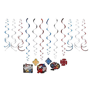 Power Rangers Birthday Party Supplies Bundle Pack includes Lunch Plates, Napkins, Table Cover, 12 Piece Hanging Swirl Decorations (Bundle for 16)