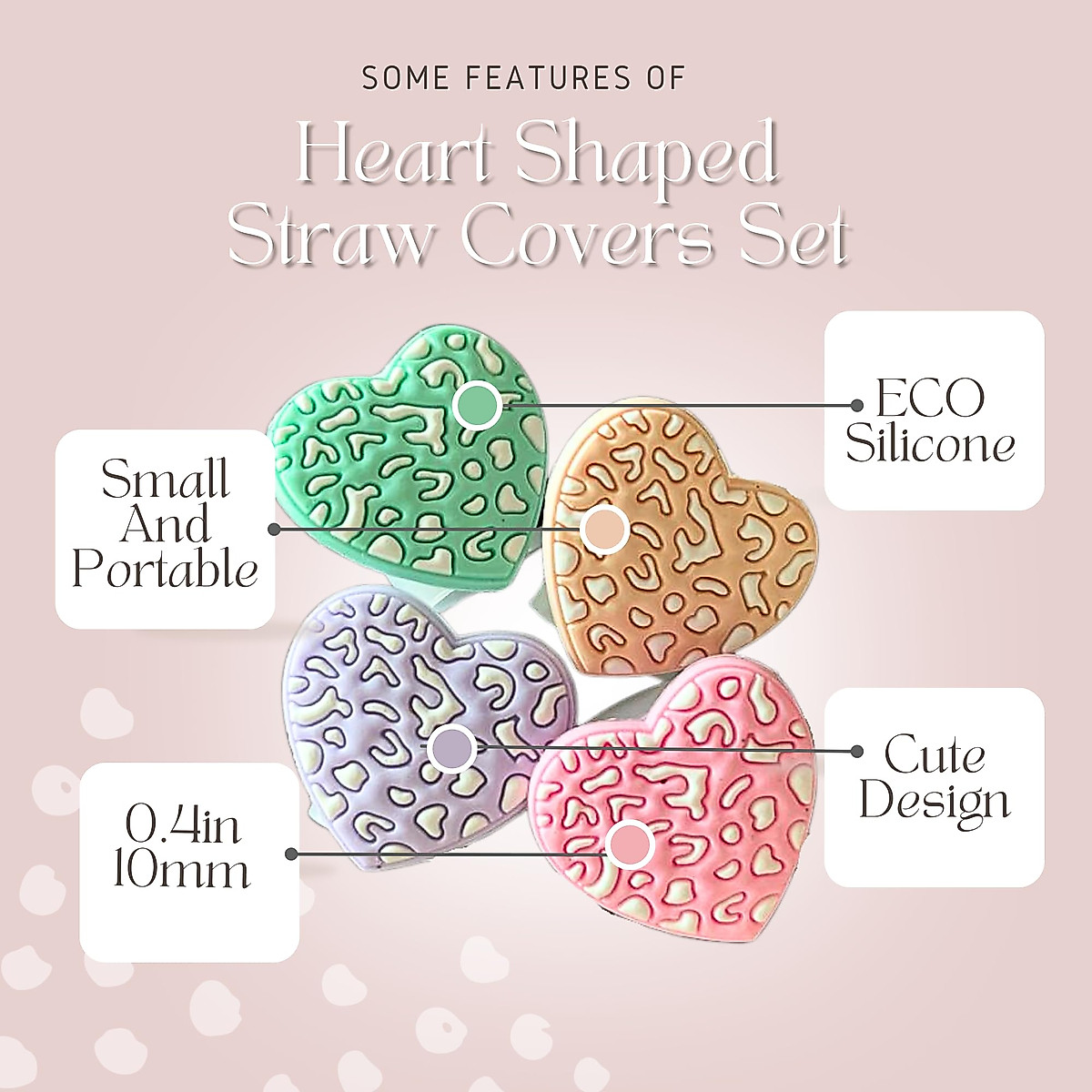 4 PCS Stanley Straw Cover Cap for Stanley Cup Straw Topper pack of 10mm, Cute Heart Straw Covers, 40 Oz Straw Caps Stanley Cup Tumblers Accessories