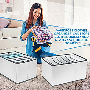 Krizyher 7 Grids Wardrobe Clothes Organizer , Folded Clothes Organizer for Closet, Washable Clothing Storage Bins, Upgrade Drawer Clothes Compartment Storage Box for Jeans, Pants, T-Shirts