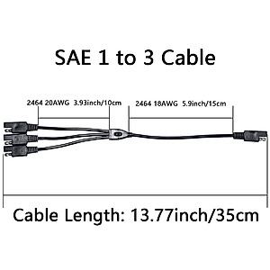 JINKAIMING 2PCS SAE 1 to 3 Y Splitter Extension Cable 35cm/18AWG SAE Connector 3 Way Power Cord Multi Extender for 12V System Solar Panel, Battery Tender Kayak, Mower, Automotive