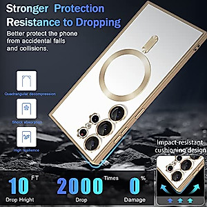 SZXYCZL Samsung Galaxy S23 Ultra 5G MagSafe Case, 6.8" Gold TPU Bumper with Clear Camera Lens Protector & Wireless Charging Compatibility