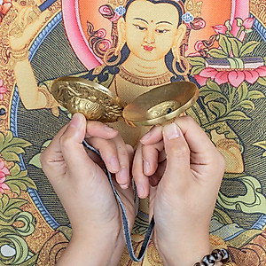 ZenBless Tibetan Dragon Embossed Tingsha Cymbals 2pcs, with Storage Box and Fabric Case, Meditation Brass Chime Bells for Spiritual Healing Mindfulness, Yoga Buddhist, Relaxation Musical Instruments