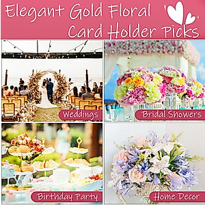 40PCS Floral Card Holder Picks, 11.8 Inch Metal Floral Picks Picture Holders, Gold Round Floral Place Gift Card Holder Card Holder Stick, Gift Card Holder for Bouquets, Wedding, Party