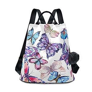 ALAZA Blue & Pink Butterfly Backpack Purse for Women Anti Theft Fashion Back Pack Shoulder Bag