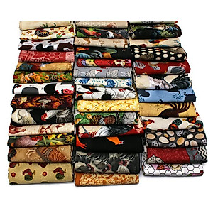 10 Assorted Fat Quarters - Chickens Roosters Hens Chicks Hen Fowl Birds Farm Farming Poultry Quality Cotton Fat Quarter Bundle