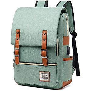 YODALA Vintage Laptop Backpack for women men, Elegant Water Resistant School College Book Bag with USB Charging Port,Slim Travel Casual Daypack Fits up to 15.6Inch Laptop in Green
