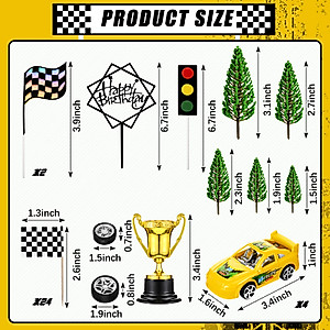 Yulejo 38 Pcs Racing Car Cake Decoration with Race Car Cake Topper Wheel Checkered Racing Flag Cupcake Topper Black Birthday Cake Topper Race Car Birthday Party Supplies Car Themed Party Favor for Kid