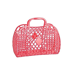80's Retro Style Jelly Purse Retro Jelly Beach Bag Summer Child Bag Plastic Storage Basket Kids Baby Wedding Flower Girl Bachelorette Favors Boo Bags (020-coral)