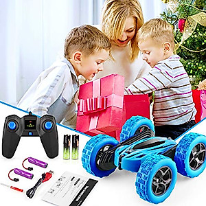 ORRENTE Remote Control Car, RC Cars 2.4GHz Fast Stunt RC Car, 4WD Double Sided 360° Rotating RC Trucks with Headlights, Off Road RC Crawler Toy Cars for Kids Gift for Boys Girls