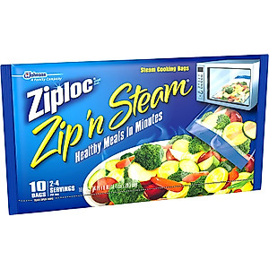 Ziploc Zip 'n Steam Microwave Cooking Bags, Medium 10-Count (Pack of 6)