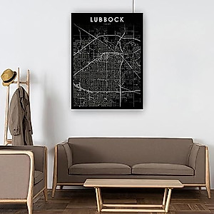 Decoohv Lubbock Tx Map Wall Art Texas USA Map Poster Texas Tech City Street Road Map Wall Decor Room Vertical Canvas Prints Pictures for Bedroom (24x36inch(60x90cm),Unframed)