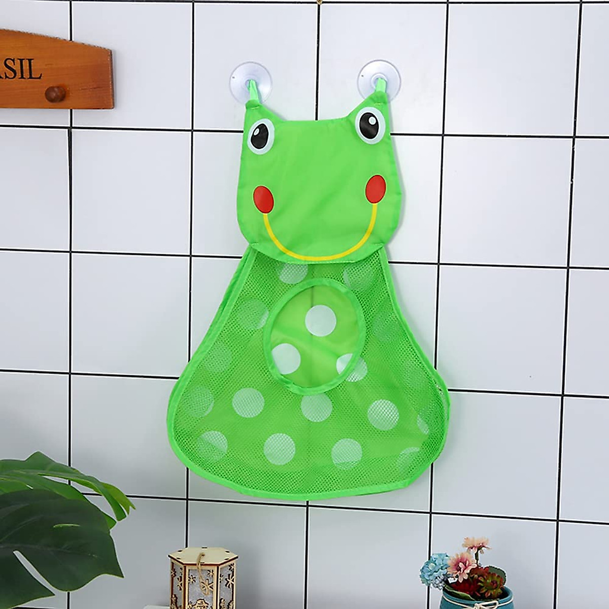Baby Bath Storage Bag, Cute Animals Mesh Bath Toy Storage Organizer with 2 Suction Cups, Bathtub Toy Organizer Mesh Bath Net Storage Baby Tub Holder for Kids Toddlers
