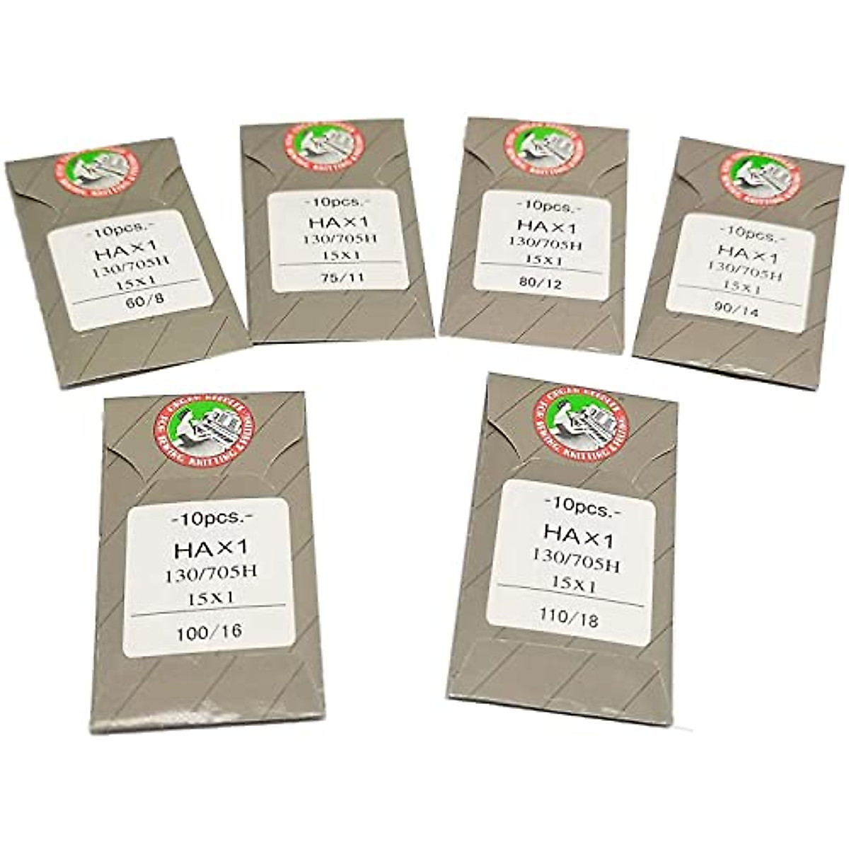 Bequilter 60pcs(10PCS Each Size) Organ Flat Shank Home Sewing Machine Needles 15X1 HAX1 130/705H Size 8,11,12,14,16,18 for Brother Singer