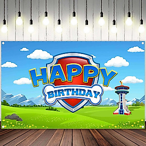 Yriujul 72x43inch Dog Paw Birthday Backdrop for Boy Girls Puppy Blue Sky Grass Photography Background Banner Baby Shower Party Decorations Photo Booth Props