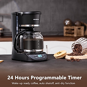 Aigostar Programmable Coffee Maker, 12 Cup Coffee Maker with Glass Carafe, Auto Pause Drip Coffee Maker, 24H Timer and Auto Keep Warm Small Coffee Maker with Permanent Filter, Black
