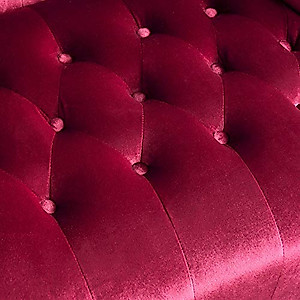 Contemporary Home Living 50.25" Wine Red and Brown Traditional Button Tufted Winged Loveseat