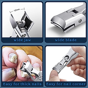 2024 Upgrade Nail Clippers for Men Thick Nails - DRMODE Large Wide Jaw Opening Toe Nail Clippers for Seniors, Heavy Duty Stainless Steel No Splash Fingernail Clipper Cutters Long Handle with Catcher