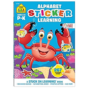 School Zone - Alphabet Stickers Workbook - 64 Pages, Ages 3 to 6, Preschool to Kindergarten, 267 Stickers, ABCs, Printing Letters, Phonics, and More (School Zone Stuck on Learning® Book Series)